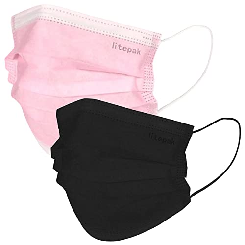 100pcs Litepak Adult Disposable Face Mask - Pink And Black Masks