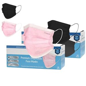 100pcs Litepak Adult Disposable Face Mask - Pink And Black Masks