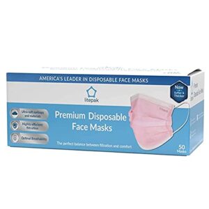 100pcs Litepak Adult Disposable Face Mask - Pink And Black Masks