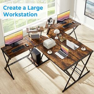 GreenForest L Shaped Computer Desk Reversible Corner Computer Desk 64 inch with Large Monitor Stand and CPU Stand, Rustic Brown