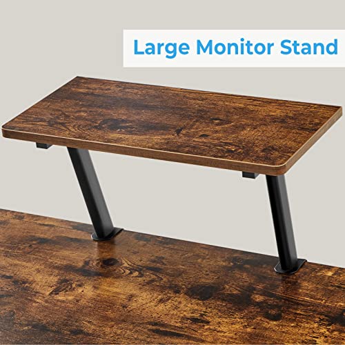 GreenForest L Shaped Computer Desk Reversible Corner Computer Desk 64 inch with Large Monitor Stand and CPU Stand, Rustic Brown