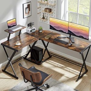 GreenForest L Shaped Computer Desk Reversible Corner Computer Desk 64 inch with Large Monitor Stand and CPU Stand, Rustic Brown