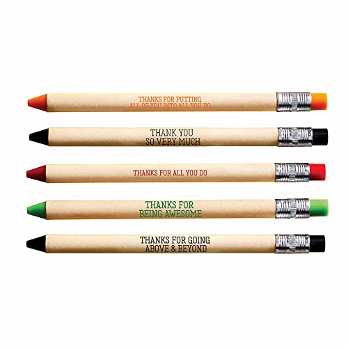 Cheersville 5 Pack of Pencil Lookalike Pens With Motivational Quotes - Ballpoint Black Ink Teacher Office Supplies Teamwork Environmentally Friendly and Biodegradable - Gift for Employee