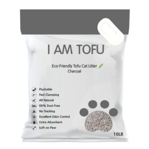 i am tofu - tofu cat litter, natural flushable extra clumping pellet litter (10 lb bag, charcoal)