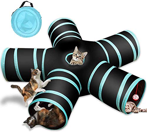 Cat Tunnel Toy 5 Way, Collapsible Cat Playhouse Pet Play Tunnel Tube with Storage Bag for Cats, Puppy, Rabbits, Ferret, Guinea Pig, Indoor and Outdoor Use