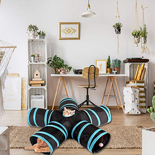 Cat Tunnel Toy 5 Way, Collapsible Cat Playhouse Pet Play Tunnel Tube with Storage Bag for Cats, Puppy, Rabbits, Ferret, Guinea Pig, Indoor and Outdoor Use