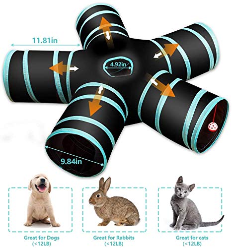 Cat Tunnel Toy 5 Way, Collapsible Cat Playhouse Pet Play Tunnel Tube with Storage Bag for Cats, Puppy, Rabbits, Ferret, Guinea Pig, Indoor and Outdoor Use