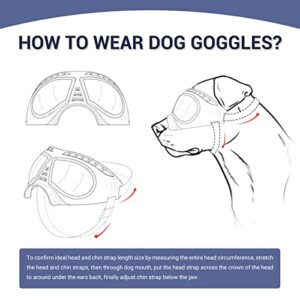 Namsan Dog Goggles Large Breed Anti-UV Dog Sunglasses for Medium-Large Dogs Windproof Anti-Dust Antifog Soft Pet Dog Glasses for Long Snout Dogs Eyes Protection, Black