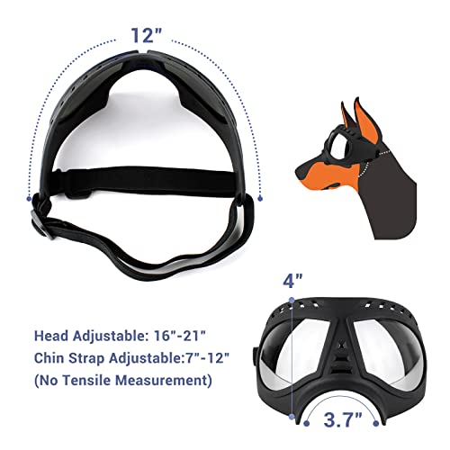 Namsan Dog Goggles Large Breed Anti-UV Dog Sunglasses for Medium-Large Dogs Windproof Anti-Dust Antifog Soft Pet Dog Glasses for Long Snout Dogs Eyes Protection, Black