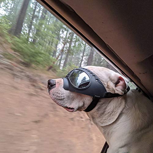 Namsan Dog Goggles Large Breed Anti-UV Dog Sunglasses for Medium-Large Dogs Windproof Anti-Dust Antifog Soft Pet Dog Glasses for Long Snout Dogs Eyes Protection, Black