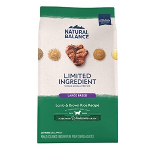 natural balance limited ingredient large breed adult dry dog food with healthy grains, lamb & brown rice recipe, 26 pound (pack of 1)