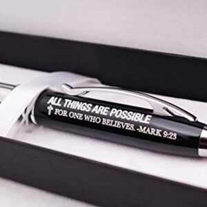 Mark 9:23 Christian Gift Pen with Engraved Bible Verse - "All Things Are Possible for One Who Believes" - Religious 3-in-1 Scripture Prayer Pen with LED Light and Stylus