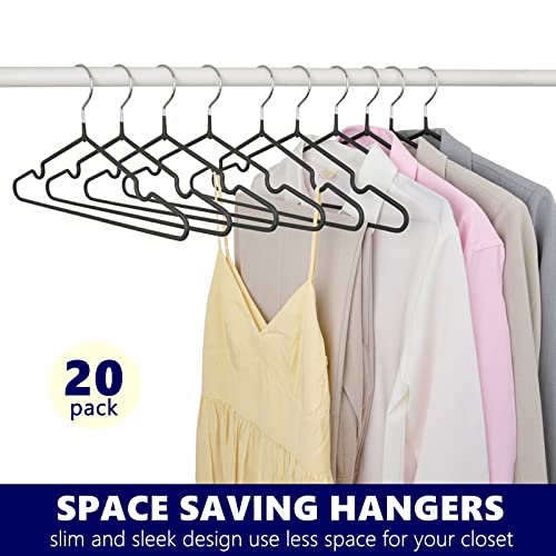 Amber Home 16" Non-Slip Rubber Coated Metal Suit Coat Hangers 20 Pack, Heavy Duty Clothes Hanger with Chrome and Black Friction, Metal Shirt Jacket Hanger with Round Notches for Dress