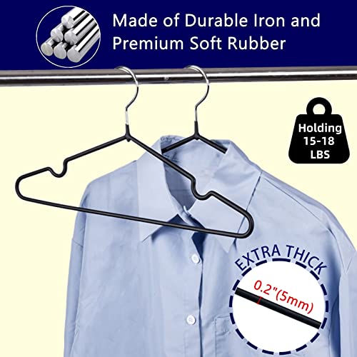 Amber Home 16" Non-Slip Rubber Coated Metal Suit Coat Hangers 20 Pack, Heavy Duty Clothes Hanger with Chrome and Black Friction, Metal Shirt Jacket Hanger with Round Notches for Dress