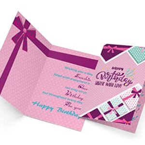 Birthday Card Sister With Love, Prime Greetings, Made in America, Eco-Friendly, Thick Card Stock with Premium Envelope 5in x 7.75in, Packaged in Protective Mailer