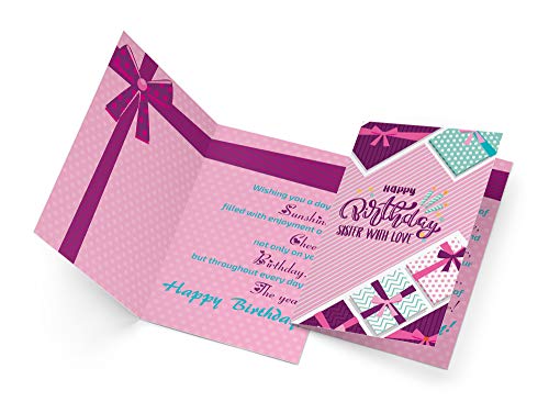 Birthday Card Sister With Love, Prime Greetings, Made in America, Eco-Friendly, Thick Card Stock with Premium Envelope 5in x 7.75in, Packaged in Protective Mailer