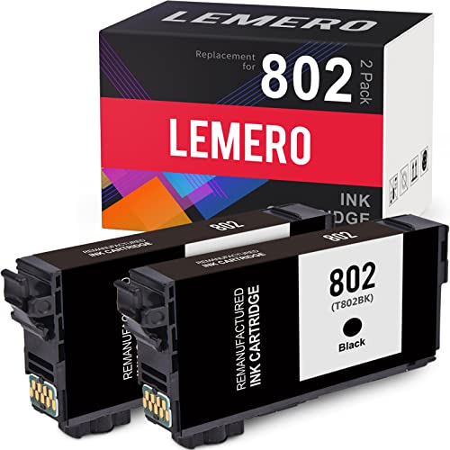 LEMERO Remanufactured Ink Cartridges Replacement for Epson 802XL 802 T802XL T802 to use with Workforce Pro WF-4740 WF-4730 WF-4734 WF-4720 EC-4020 EC-4030 Printer (Black, 2-Pack)