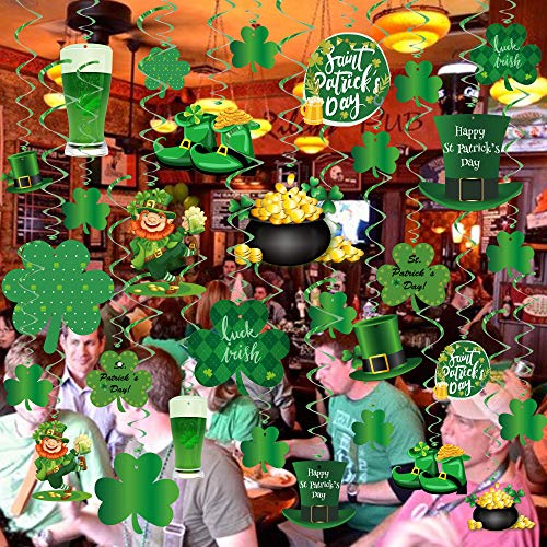 GOER St. Patrick's Day Party Decorations,30 Pcs Irish Shamrock St. Patrick's Day Hanging Swirls Party Supplies