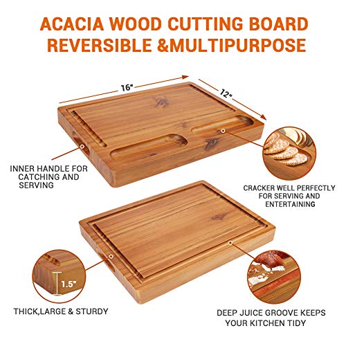 AIDEA Acacia Wood Double Thick Cutting Board,1.5"Thick Large Wood Cutting Board for Kitchen with Built-in Handle &Juice Groove for Meat and Vegetable(16''x12''x1.5'')