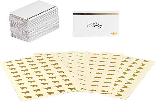 Set of 50 place cards with 200 Meal Choice stickers (Gold)