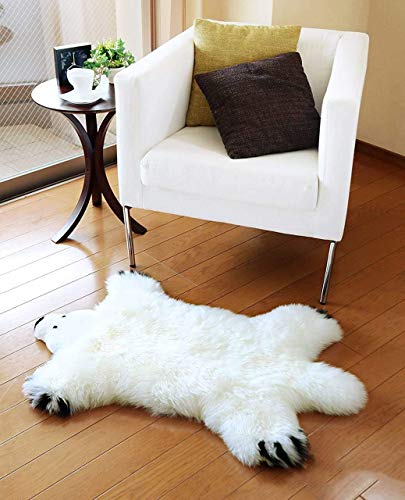 Gracefur Australia Sheepskin Rug Super Soft Cuddly Bear Design Area Rug for Children's Room and Living Room Decorative Carpet Single Pelt (White Bear Rug)