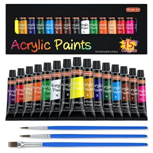 shuttle art acrylic paint set, 15 x 12ml tubes artist quality non toxic rich pigments colors perfect for kids adults beginners artists painting on canvas wood clay fabric ceramic crafts