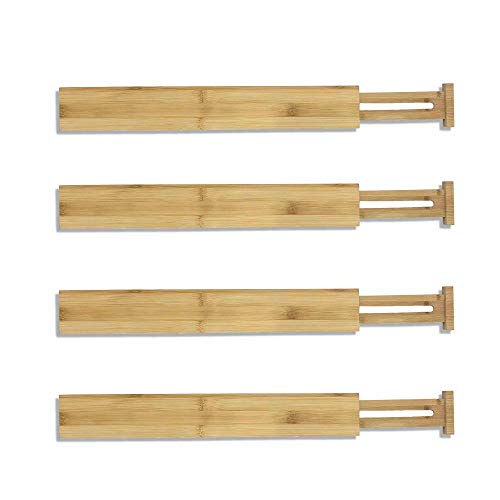 Expandable Bamboo Drawer Dividers Set of 4 – Adjustable Drawer Separators (17-21.8") – Best to Organizer Kitchen, Bathroom, Bedroom, Dresser, Junk Drawers