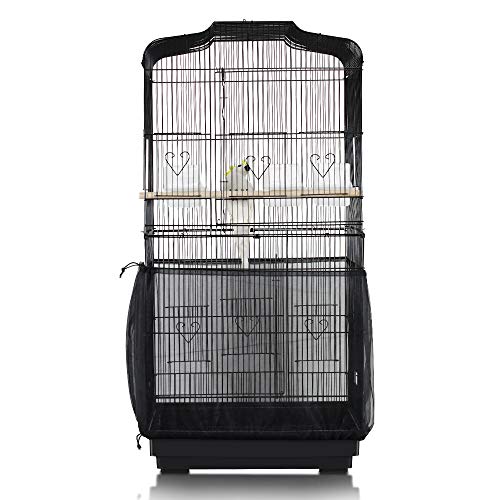 ASOCEA Bird Cage Seed Catcher,Universal Bird Cage Cover Skirt,Adjustable Parakeet Cage Nylon Mesh Netting for Round Square Cages Prevent Scatter and Mess- Black 78.7Inch (Not Include Birdcage)