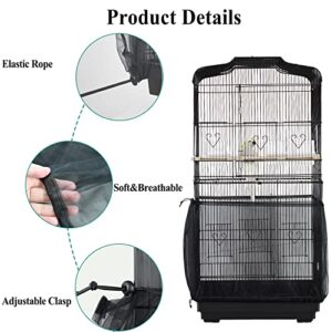 ASOCEA Bird Cage Seed Catcher,Universal Bird Cage Cover Skirt,Adjustable Parakeet Cage Nylon Mesh Netting for Round Square Cages Prevent Scatter and Mess- Black 78.7Inch (Not Include Birdcage)