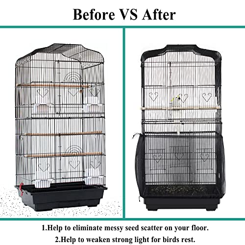 ASOCEA Bird Cage Seed Catcher,Universal Bird Cage Cover Skirt,Adjustable Parakeet Cage Nylon Mesh Netting for Round Square Cages Prevent Scatter and Mess- Black 78.7Inch (Not Include Birdcage)