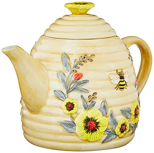 Bee Sweet 32 oz. 3-D Beehive Teapot Ceramic,Multi Colored