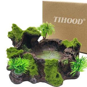 tihood plastic reptile tank decor resin reptile platform artificial tree trunk design reptile food dish food bowl for lizard, gecko, water frog, other reptile