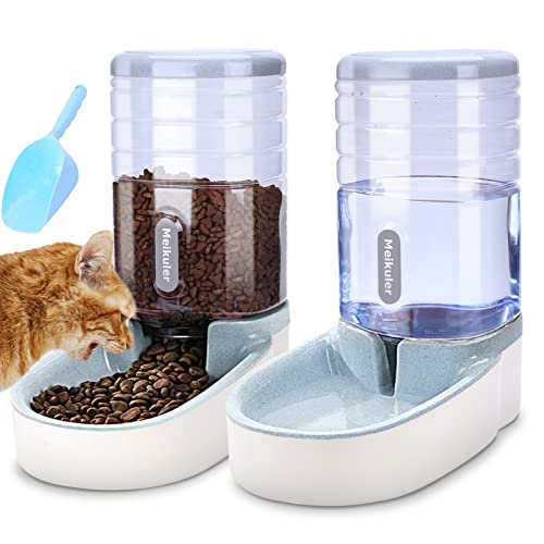 Meikuler Pets Auto Feeder 3.8L,Food Feeder and Water Dispenser Set for Small & Big Dogs Cats and Pets Animals (Grey)