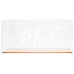 MyGift Clear Acrylic Tabletop Mail Organizer Box with Letter Word Script Design and Gold Mirror Base