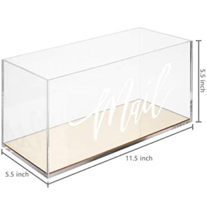 MyGift Clear Acrylic Tabletop Mail Organizer Box with Letter Word Script Design and Gold Mirror Base