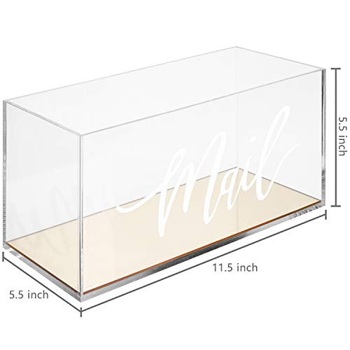 MyGift Clear Acrylic Tabletop Mail Organizer Box with Letter Word Script Design and Gold Mirror Base