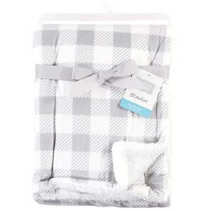 Hudson Baby Unisex Baby Plush Mink and Sherpa Blanket, Gray Plaid, One Size