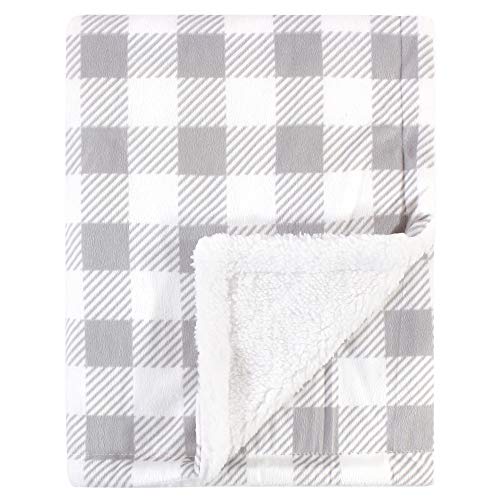 Hudson Baby Unisex Baby Plush Mink and Sherpa Blanket, Gray Plaid, One Size