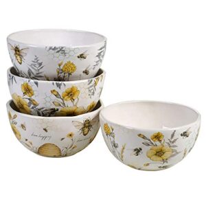 certified international bee sweet 6" ice cream/dessert bowls, set of 4 assorted designs, multi colored