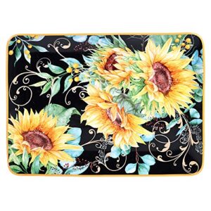 certified international sunflower fields rectangular platter,16", black