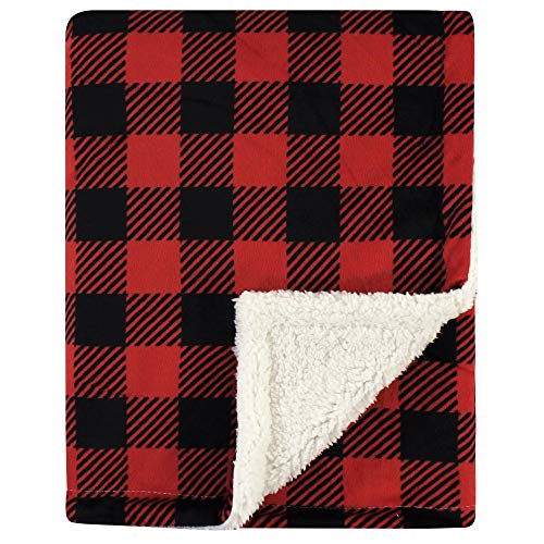 Hudson Baby Unisex Baby Plush Mink and Sherpa Blanket, Buffalo Plaid, One Size