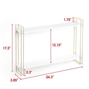 J JACKCUBE DESIGN White and Gold Floating Shelf, 2 Tier Wall Mount Shelves for Modern Wall Décor, Display and Storage for Living Room Bedroom, Bathroom, Kitchen -MK534A