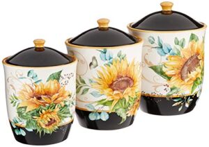 certified international sunflower fields 3 piece canister set, 52 oz, 74 oz, 96 oz. capacity, multi colored