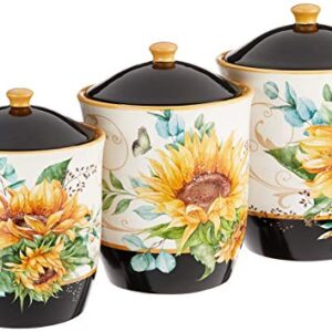 Certified International Sunflower Fields 3 Piece Canister Set, 52 oz, 74 oz, 96 oz. Capacity, Multi Colored