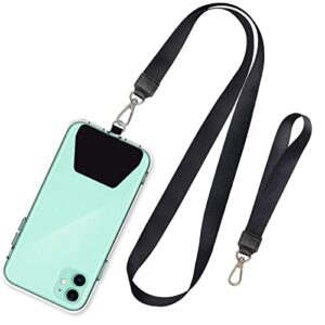 shanshui phone lanyard, neck strap and wrist tether key chain holder universal for phone case anchor fit all smartphones-black