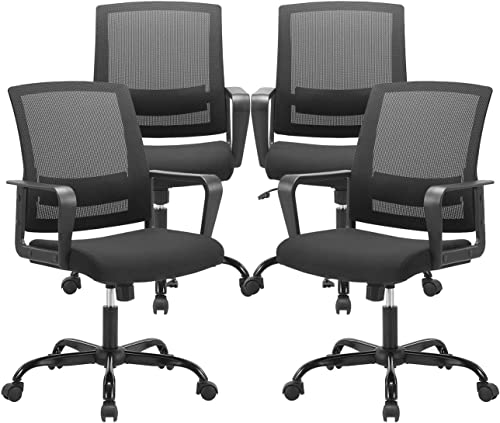 CLATINA Ergonomic Rolling Mesh Desk Chair with Executive Lumbar Support and Adjustable Swivel Design for Home Office Computer Black 4 Pack