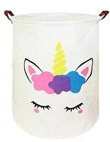 KUNRO Large Sized Laundry Basket Hamper Bag Toy Storage Box Waterproof Coating Organizer Bin for Nursery Clothes (Flower unicorn)