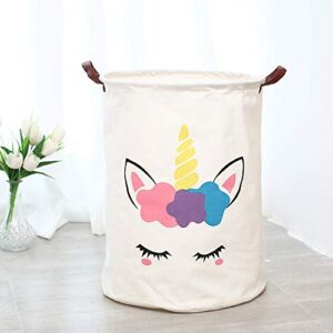 KUNRO Large Sized Laundry Basket Hamper Bag Toy Storage Box Waterproof Coating Organizer Bin for Nursery Clothes (Flower unicorn)