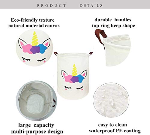 KUNRO Large Sized Laundry Basket Hamper Bag Toy Storage Box Waterproof Coating Organizer Bin for Nursery Clothes (Flower unicorn)