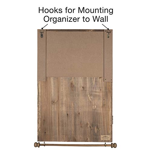 Large Rustic Wall Mounted Jewelry Organizer with Wooden Barndoor Decor. Jewelry holder for Necklaces, Earings, Bracelets, Ring Holder, and Accessories. Includes built-in mirror (Brown).